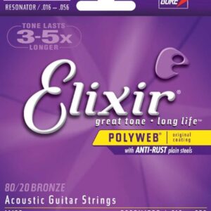 Elixir Strings 80/20 Bronze Resonator Acoustic Guitar Strings w POLYWEB Coating (.016-.056)