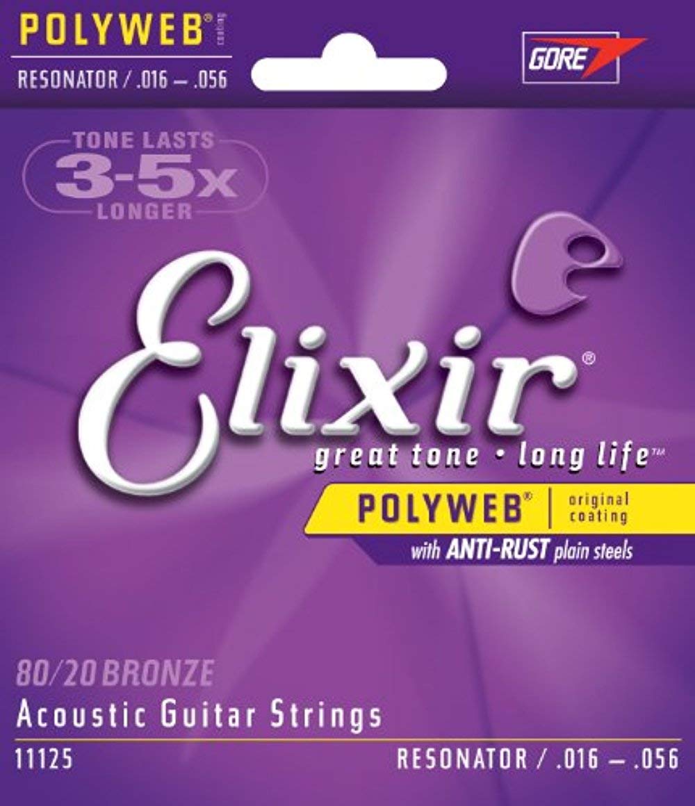 Elixir Strings 80/20 Bronze Resonator Acoustic Guitar Strings w POLYWEB Coating (.016-.056)