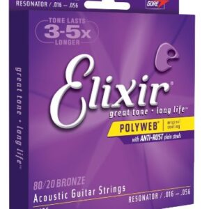 Elixir Strings 80/20 Bronze Resonator Acoustic Guitar Strings w POLYWEB Coating (.016-.056)