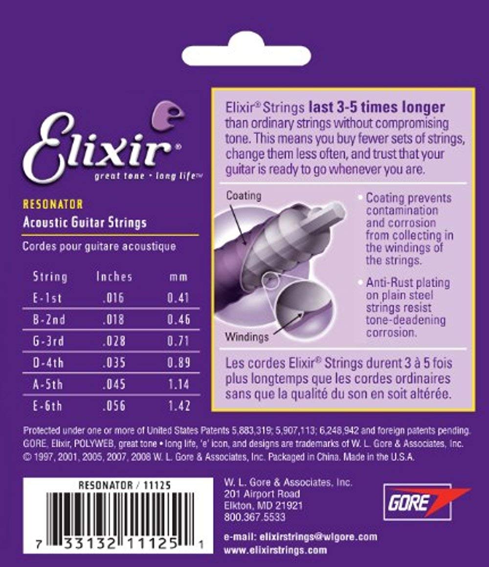 Elixir Strings 80/20 Bronze Resonator Acoustic Guitar Strings w POLYWEB Coating (.016-.056)