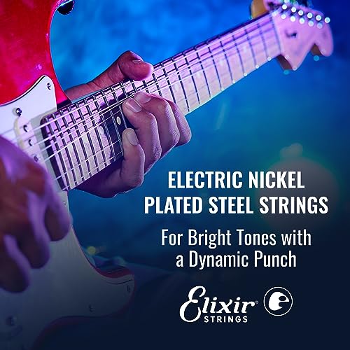 Elixir Strings, Electric Guitar Strings, Nickel Plated Steel with NANOWEB Coating, Longest-Lasting Bright Tone with Comfortable Feel, 6 String Set, Light 10-46