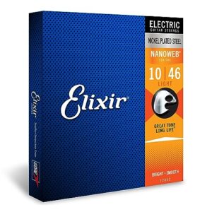 Elixir Strings, Electric Guitar Strings, Nickel Plated Steel with NANOWEB Coating, Longest-Lasting Bright Tone with Comfortable Feel, 6 String Set, Light 10-46