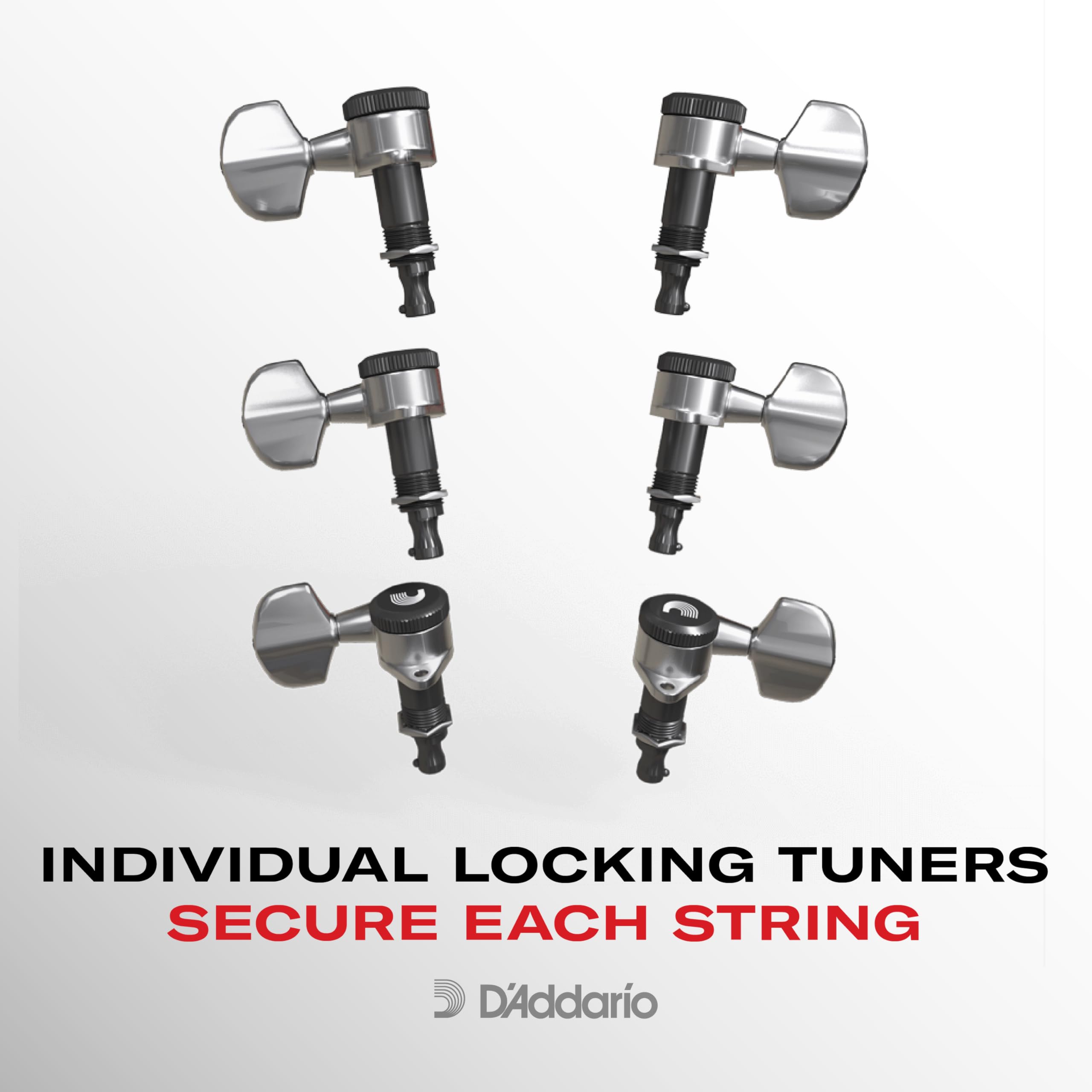 D'Addario Accessories Auto-Trim Tuning Machines - Locking Tuners for Guitars - 6 In Line Setup, Chrome