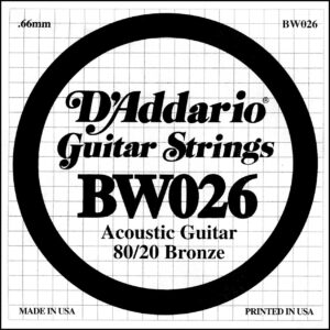 d'addario bw026 bronze wound acoustic guitar single string, 026