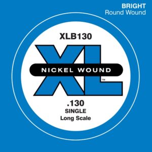 d'addario xlb130 nickel wound bass guitar single string, long scale, 130