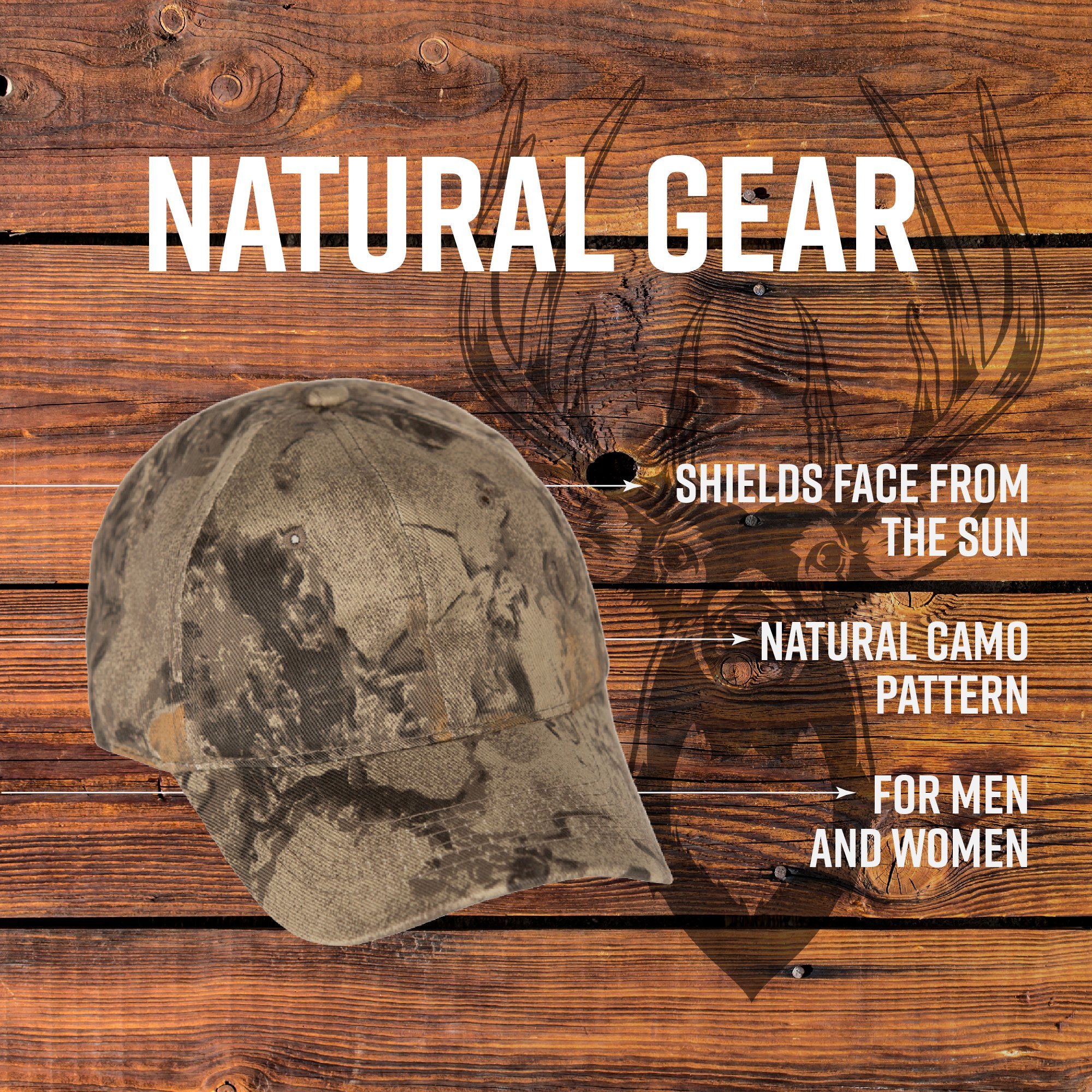 Natural Mesh Back Logo Cap, 6-Panel Baseball Hat, Cotton Cap, Hunting Cap- Natural Gear (Natural Camo)