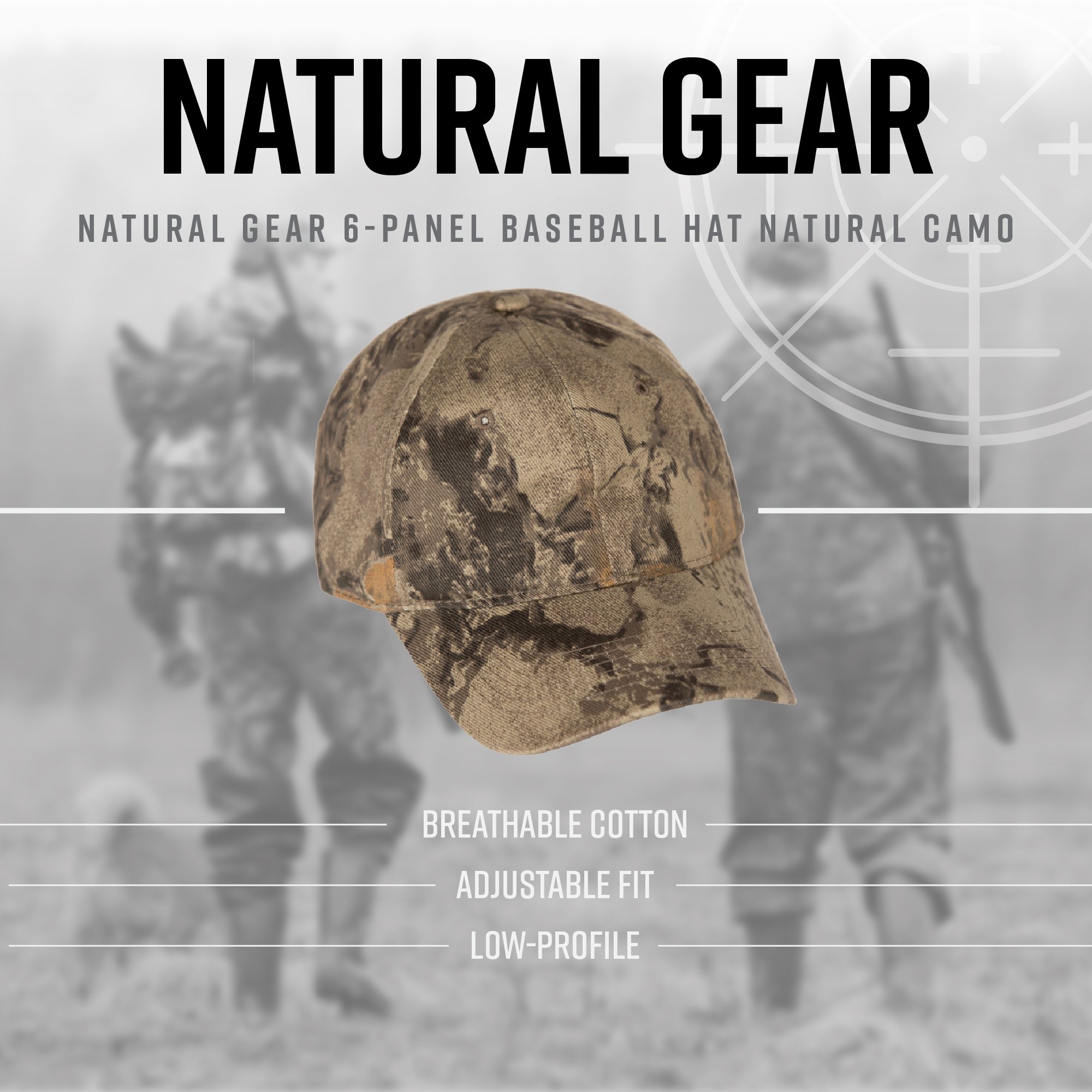 Natural Mesh Back Logo Cap, 6-Panel Baseball Hat, Cotton Cap, Hunting Cap- Natural Gear (Natural Camo)