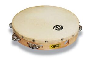 cp379 10" wood tambourine, headed, single row jingles