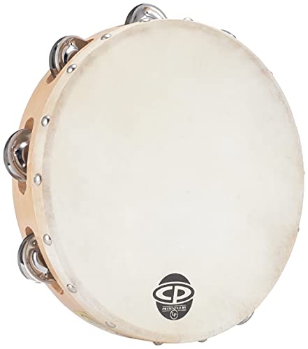 CP379 10" Wood Tambourine, Headed, Single Row Jingles