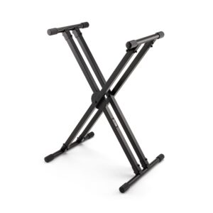 on-stage ks8291xx ergo-lok double-x keyboard stand with lok-tight construction (setup for keyboards, synths, organs, and electric pianos, 320 lb capacity, adjustable, folding, portable, metal, black)