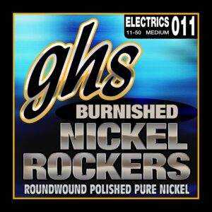 ghs strings bnr-m burnished nickel rockers, polished pure nickel electric guitar strings, medium (.011-.050)