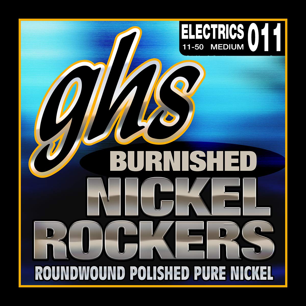 GHS Strings BNR-M Burnished Nickel Rockers, Polished Pure Nickel Electric Guitar Strings, Medium (.011-.050)