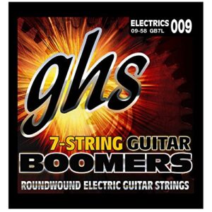 ghs strings gb7l 7-string guitar boomers, nickel-plated electric guitar strings, extra light (.009-.058)