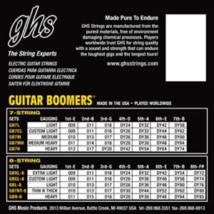 GHS Strings GB7L 7-String Guitar Boomers, Nickel-Plated Electric Guitar Strings, Extra Light (.009-.058)