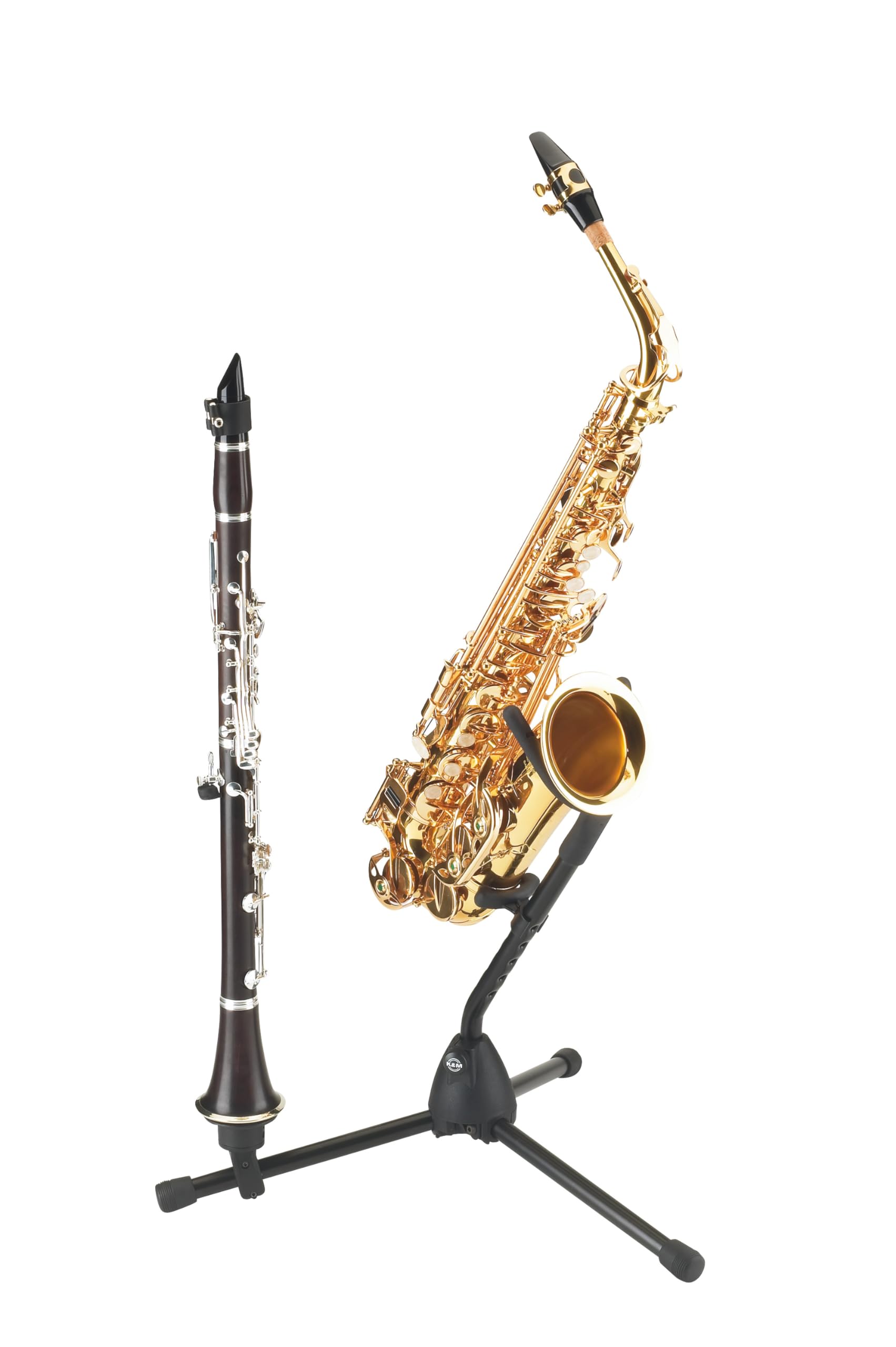 K&M König & Meyer Saxophone Tripod Stand 14300.000.55 | Stable Secure Adjustable/Folding Stand For Eb Alto /Bb Tenor Sax | Lightweight & Compact | Flex Upper Support | Made in Germany | Black