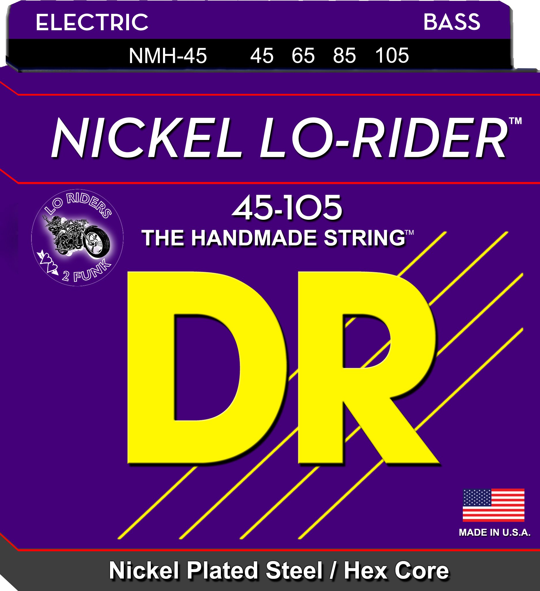 DR Strings Nickel Lo-Rider - Nickel Plated Hex Core Bass 45-105