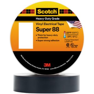 3m scotch vinyl electrical tape super 88, 3/4 in x 44 ft, black, 1 roll, premium grade, rubber resin adhesive, pvc backing, all-season heavy duty electric tape