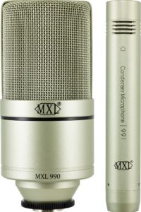 mxl 990/991 large and small diaphragm condenser microphone bundle project/home studio recording | xlr | cardiod (champagne)