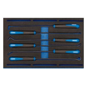 draper 63494 long reach hook and pick 6 piece set in 1/4 drawer eva insert tray, blue