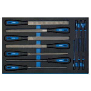 draper 63513 hand file 13 piece set in 3/4 drawer eva insert tray, blue