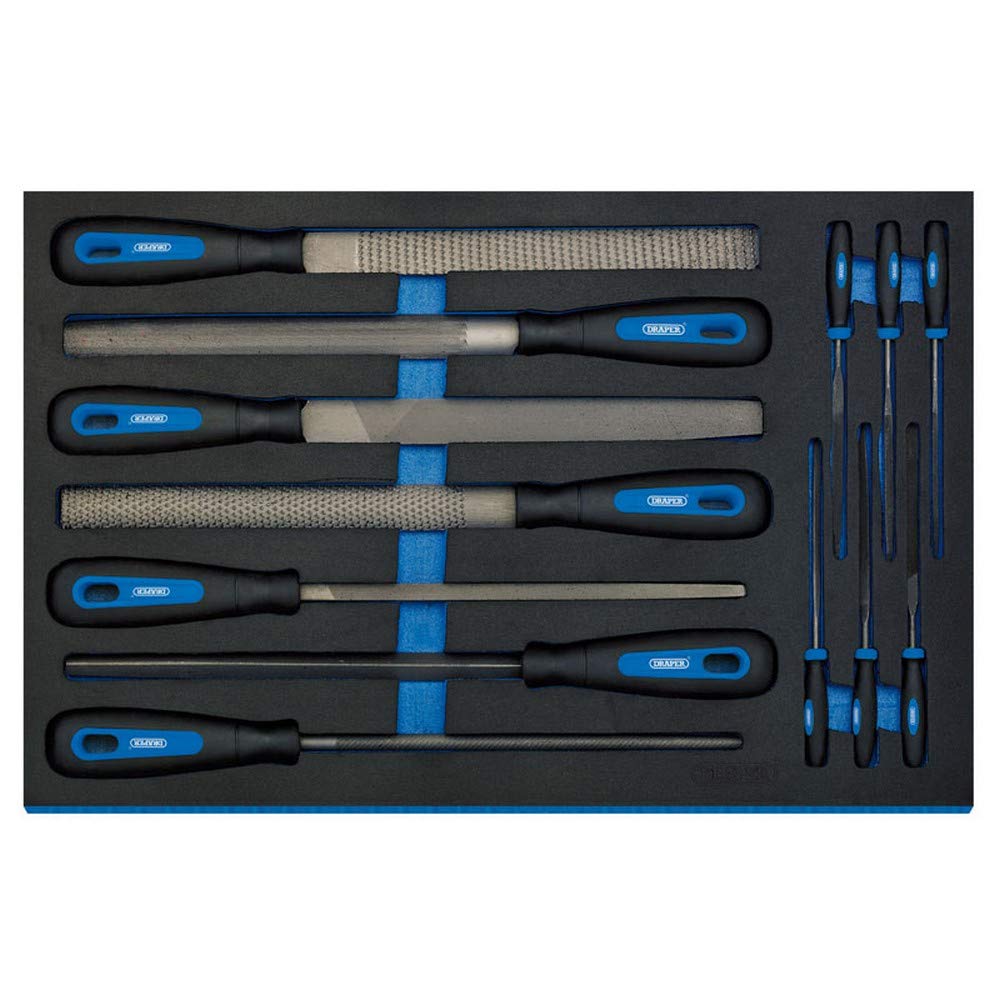 Draper 63513 Hand File 13 Piece Set in 3/4 Drawer Eva Insert Tray, Blue