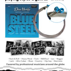 Dean Markley Electric Bass Guitar Strings 2674 Blue Steel Electric Long Scale 45-105 Medium Light Gauge, Cryogenically Processed for Longer Life