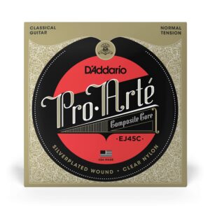 D'Addario Guitar Strings - Pro-Arte Classical Guitar Strings - EJ45C - Nylon Guitar Strings - Silver Plated Wrap, Composite Core, Clear Nylon Trebles - Normal Tension