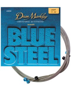 dean markley 2034 blue steel acoustic guitar strings 6 string set 11-52 light gauge, cryogenically processed steel guitar strings for longer life, superior tone performance & tuning stability