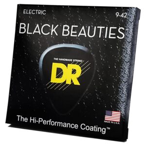 dr strings electric guitar strings, black beauties-black coated, 9-42 (bke-9)