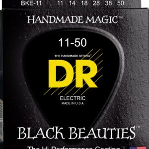 DR Strings Electric Guitar Strings, Black Beauties-Black Coated, 11-50 (BKE-11)