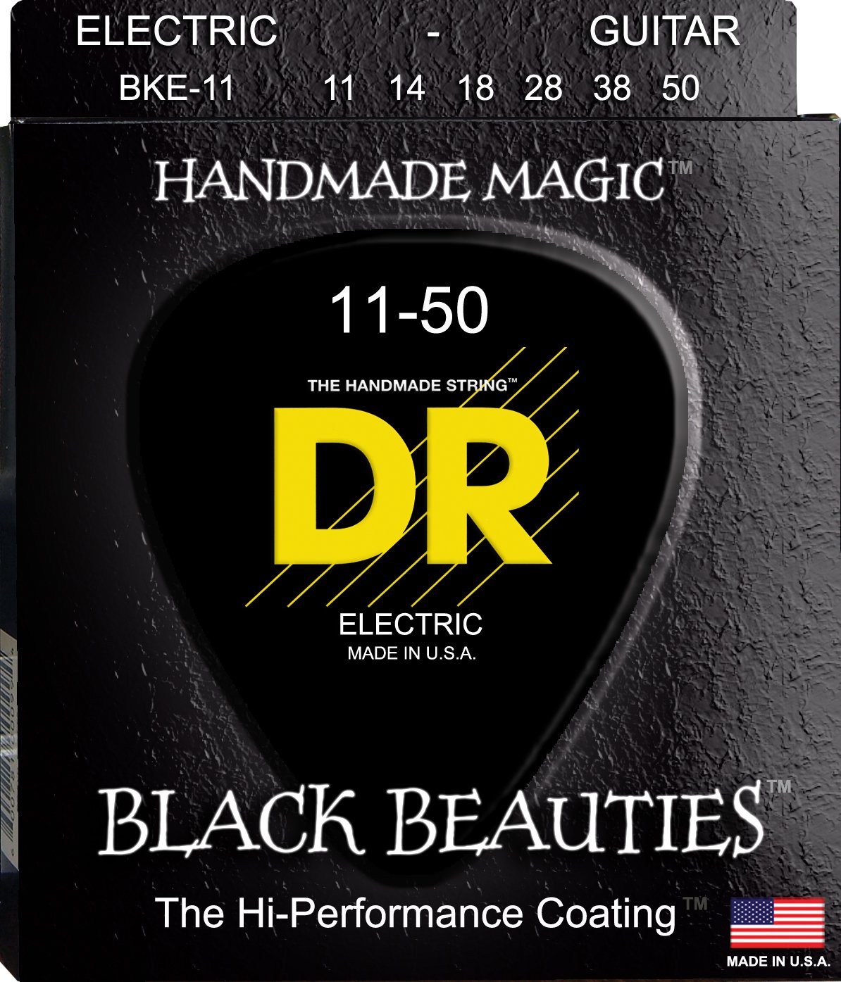 DR Strings Electric Guitar Strings, Black Beauties-Black Coated, 11-50 (BKE-11)