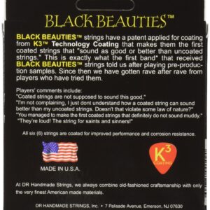 DR Strings Electric Guitar Strings, Black Beauties-Black Coated, 11-50 (BKE-11)