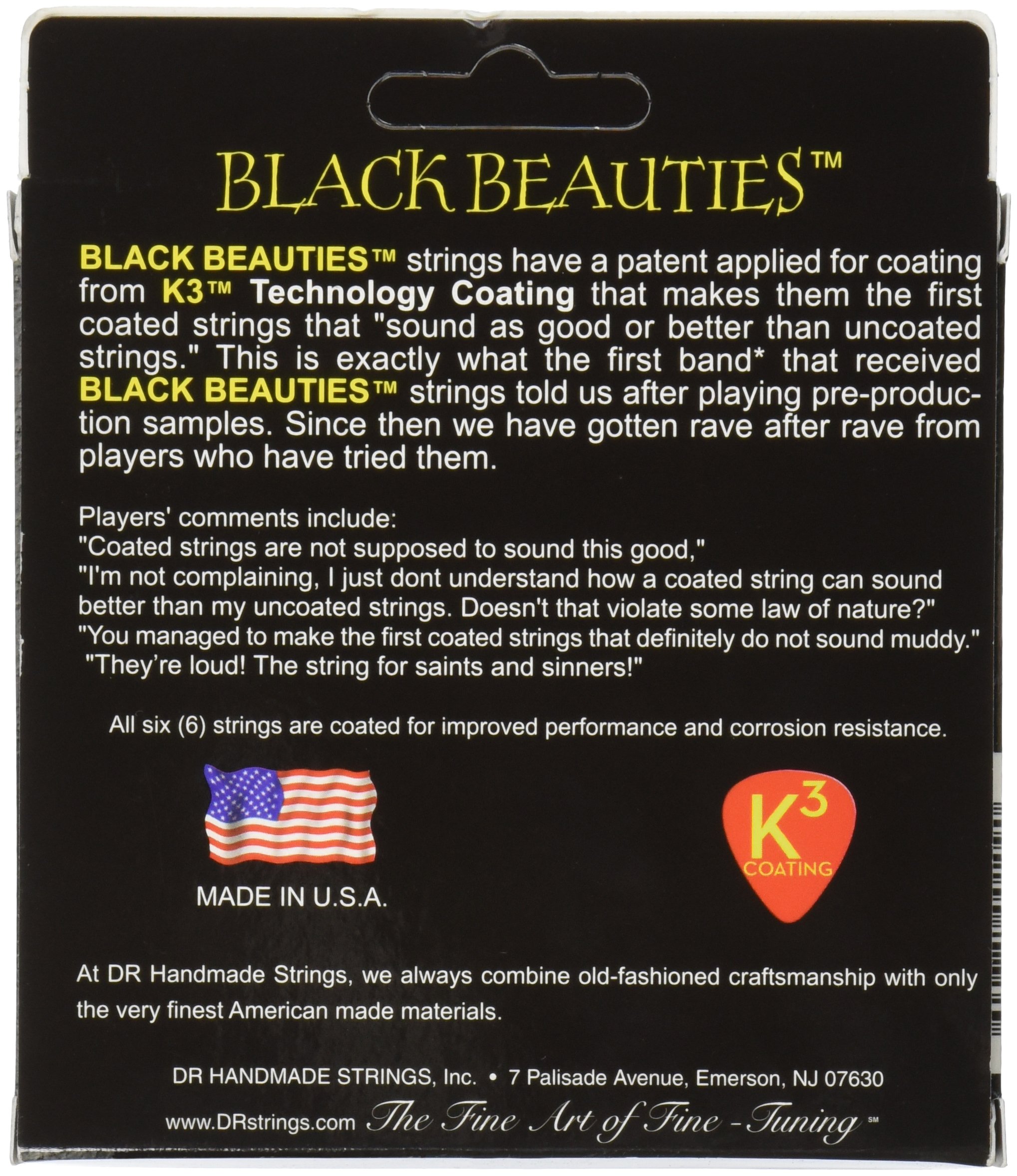 DR Strings Electric Guitar Strings, Black Beauties-Black Coated, 11-50 (BKE-11)