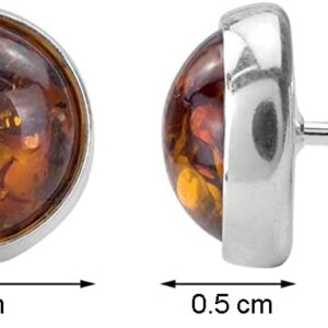 Honey Amber Sterling Silver Round Stud Earrings