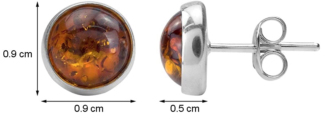 Honey Amber Sterling Silver Round Stud Earrings