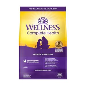 wellness complete health dry dog food with grains, natural ingredients, made in usa with real meat, all breeds, for adult dogs (chicken & oatmeal, 15-pound bag)