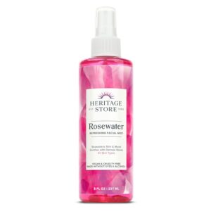 heritage store rosewater spray | hydrating mist for skin & hair | no dyes or alcohol | vegan | 8 oz | 60 day money back guarantee