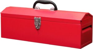 big red tb101 torin 19" hip roof style portable steel tool box with metal latch closure and removable storage tray, red, 19.1" x 6.1" x 6.5"