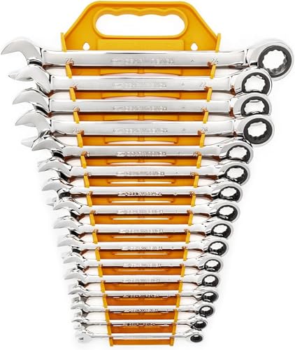 GEARWRENCH 16 Pc. Ratcheting Combination Wrench Set with Tray, Metric - 9416 , Silver