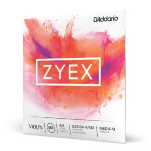 d'addario zyex violin string set with aluminum d, 4/4 scale, medium tension