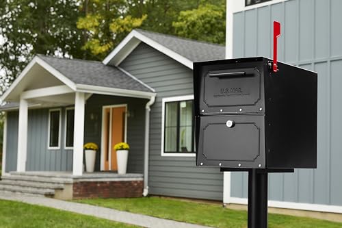 Architectural Mailboxes 6200B-10 Oasis Classic Locking Post Mount Parcel Mailbox with High Security Reinforced Lock,Black,18.00 x 15.00 x 11.50 inches