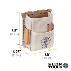 Klein Tools 5125 Canvas and Leather 5-Pocket Tool Pouch with Chain Tape Thong and Tunnel Belt Connection