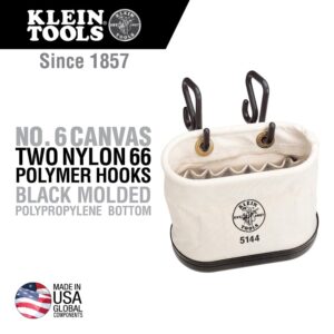 Klein Tools 5144 Canvas Bucket, Aerial Oval Tool Bucket with Black Molded Polypropylene Bottom, Includes Hooks, 15 Pockets