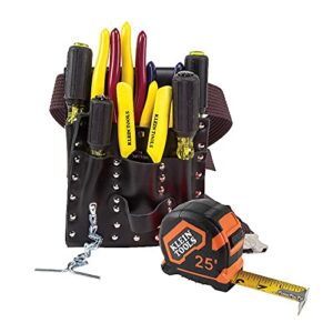 klein tools 5300 tool set, electrician tool kit has 4 screwdrivers, 4 pliers, tape measure, stripper, tool pouch, tool belt, 12-piece