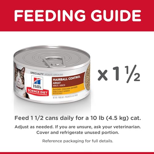 Hill's Science Diet Hairball Control, Adult 1-6, Hairball Control Support, Wet Cat Food, Chicken Minced, 5.5 oz Can, Case of 24