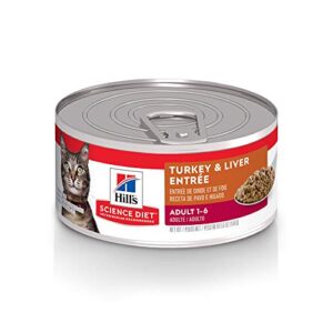 hill's science diet adult 1-6, adult 1-6 premium nutrition, wet cat food, turkey & liver minced, 5.5 oz can, case of 24