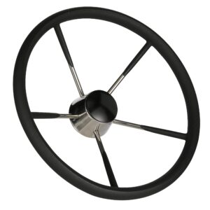 seachoice 5-spoke destroyer steering wheel w/permanent foam grip, stainless steel, black center cap