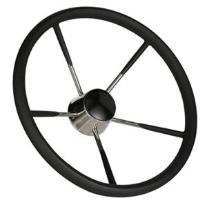 Seachoice 5-Spoke Destroyer Steering Wheel w/Permanent Foam Grip, Stainless Steel, Black Center Cap