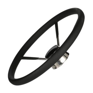 Seachoice 5-Spoke Destroyer Steering Wheel w/Permanent Foam Grip, Stainless Steel, Black Center Cap