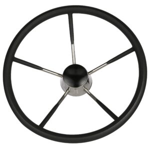 Seachoice 5-Spoke Destroyer Steering Wheel w/Permanent Foam Grip, Stainless Steel, Black Center Cap